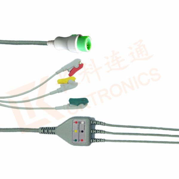 China IEC Bruker 12 Pin ECG Monitor Cable / Grabber 3 Lead Ecg Cable ...