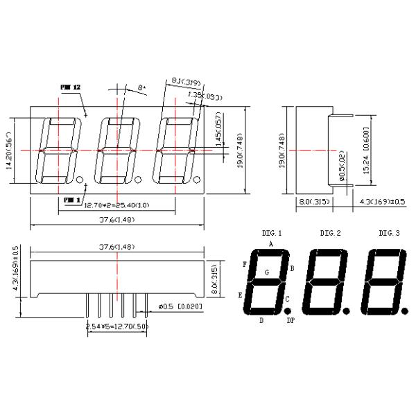 China 0.56 inch Triple Digit 7 Segment Led Displays Blue Color common ...
