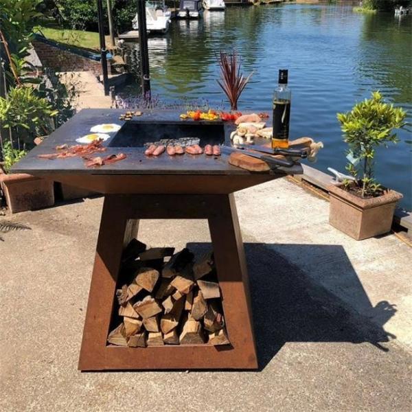 China Wood Burning Trapezoid Base Outdoor Cooking Base Corten Steel ...