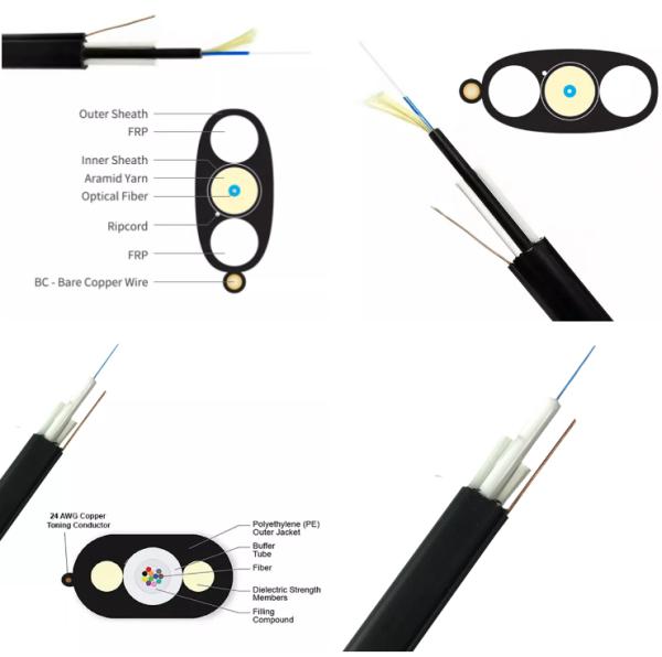 China Toneable FTTH Flat Drop Fiber Cable 24AWG Gel MDPE 2 Fo G657A ...